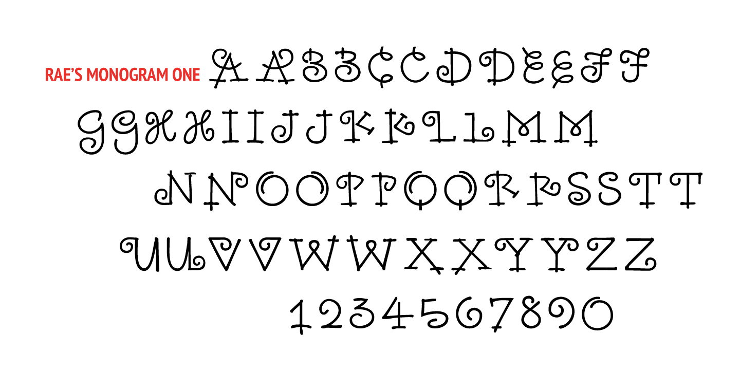 Rae's Monogram Complete Family Font Family by Outside-the-Line | Font Bros